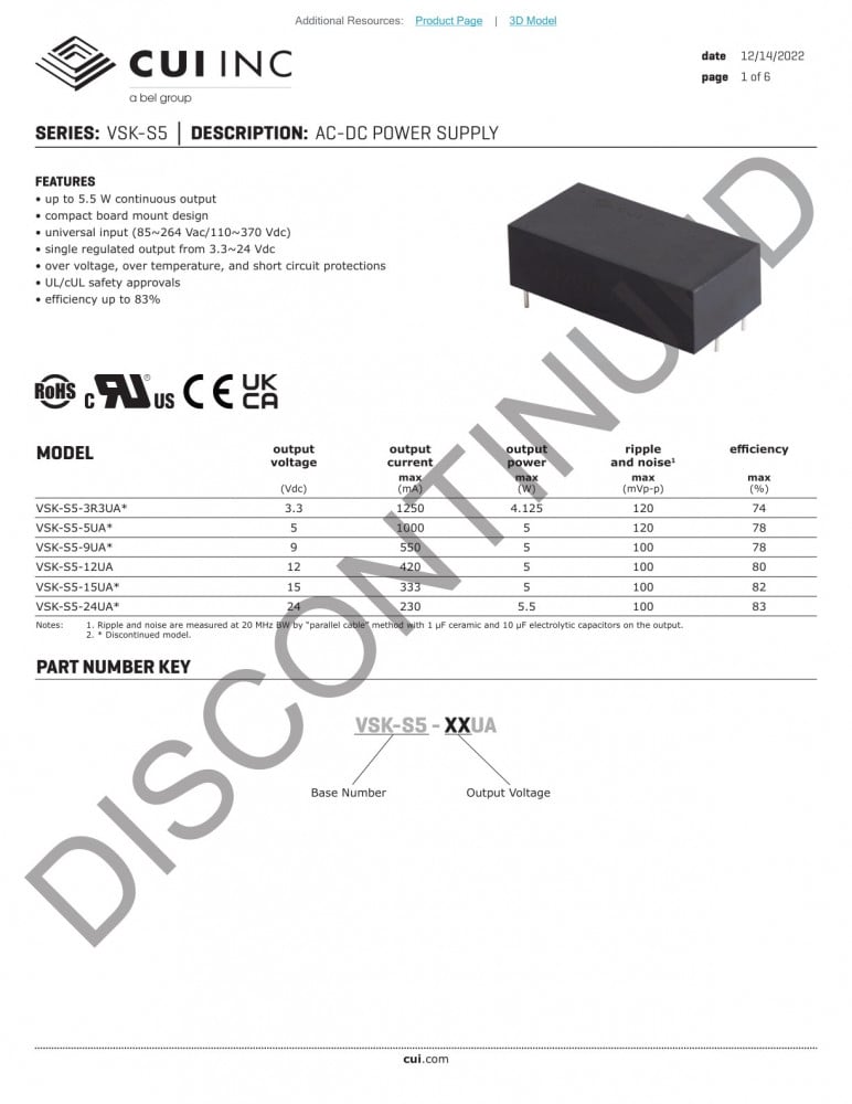 VSK-S5 datasheet page 1