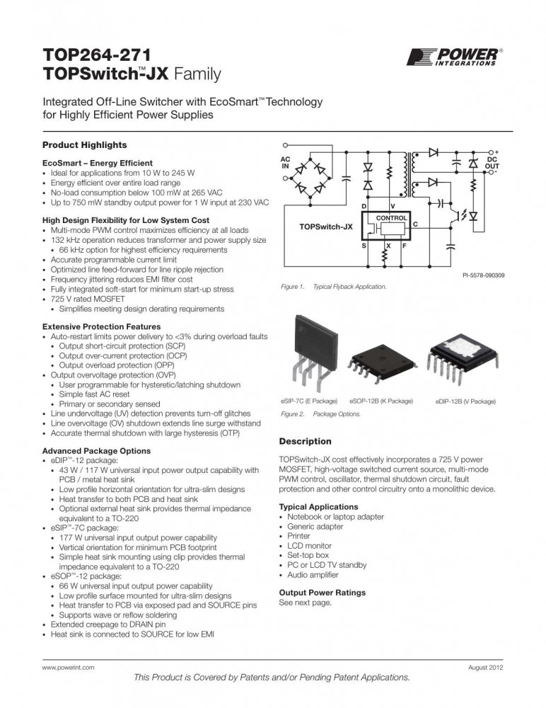 TOP266VG datasheet page 1