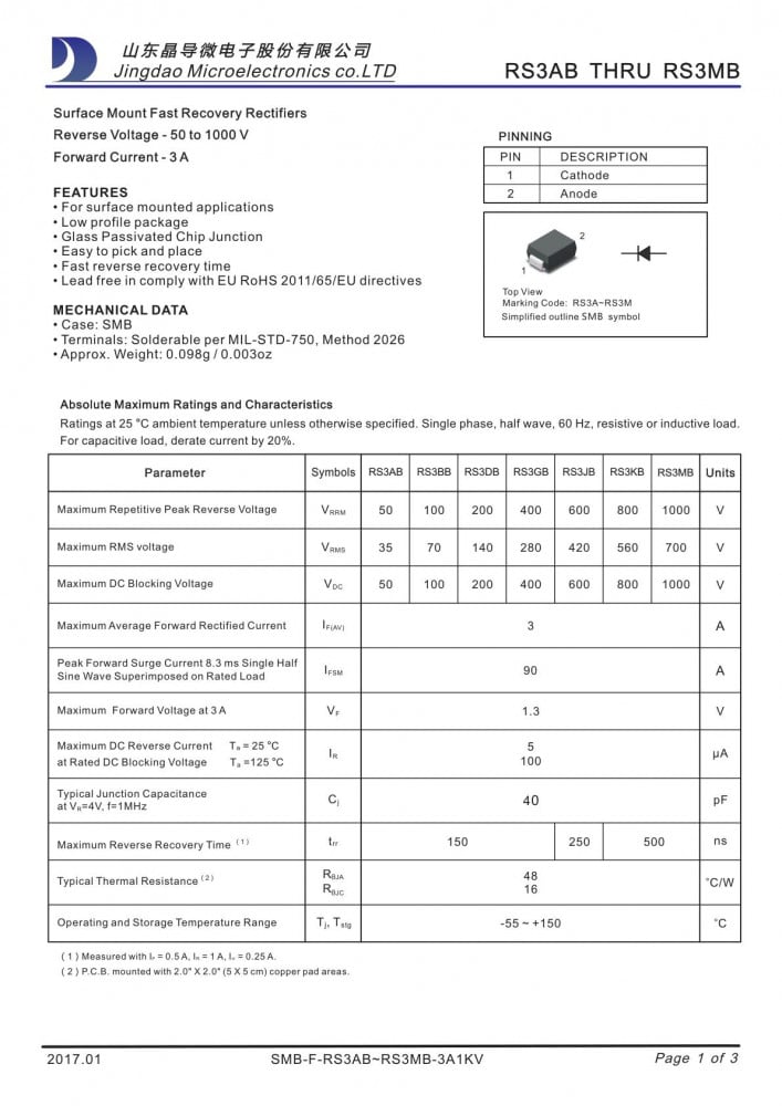 RS3DB datasheet page 1
