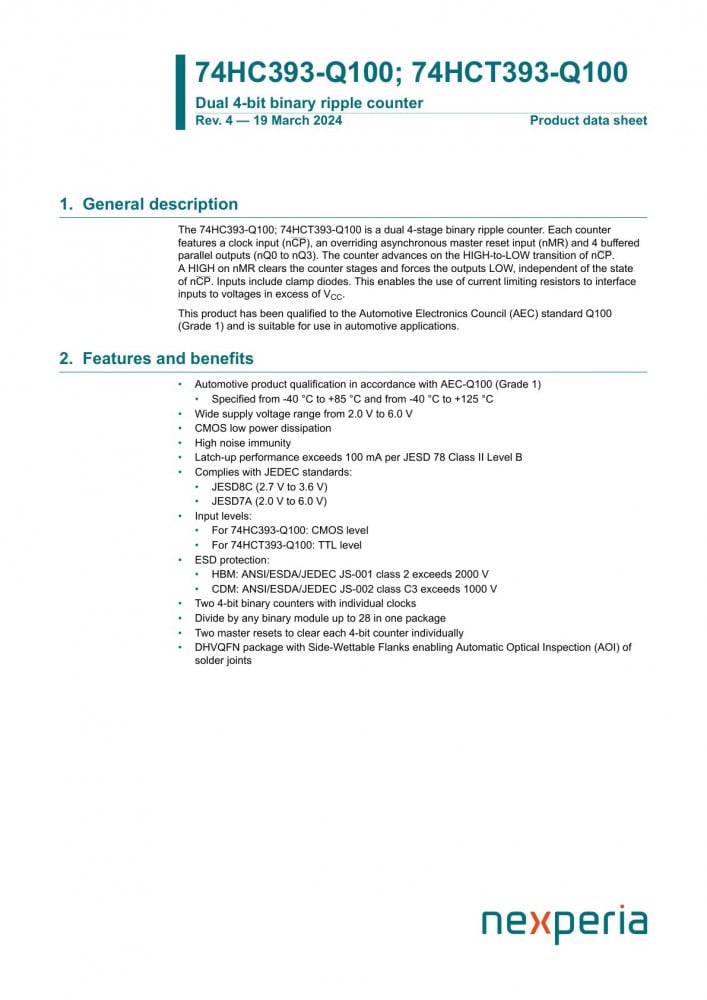 74HC393BQ-Q100X datasheet page 1