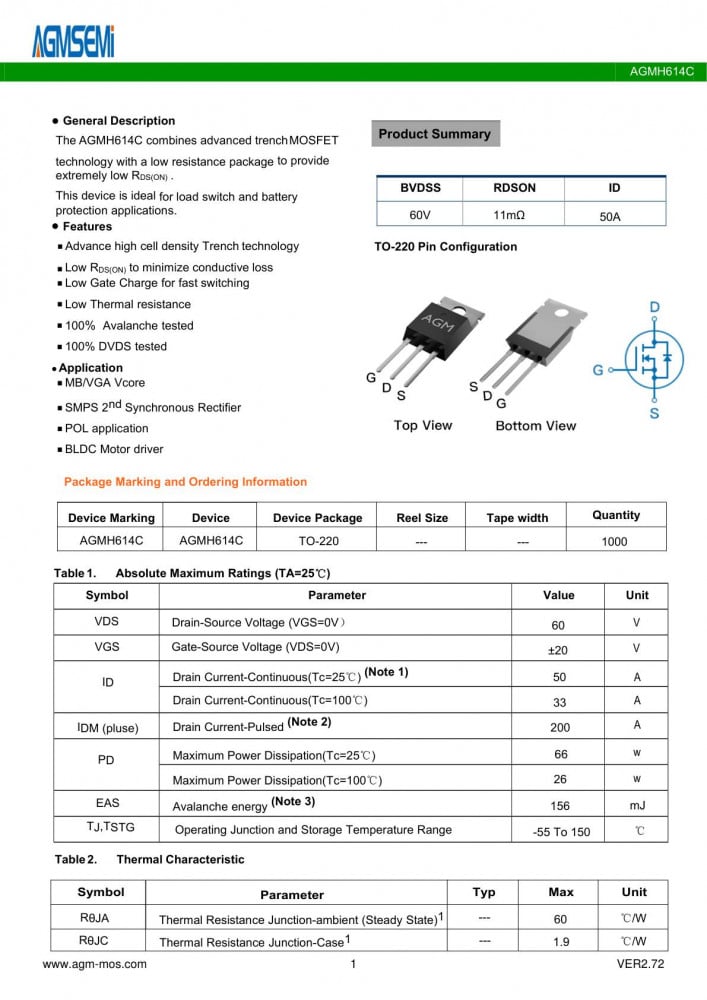 AGMH614C datasheet page 1