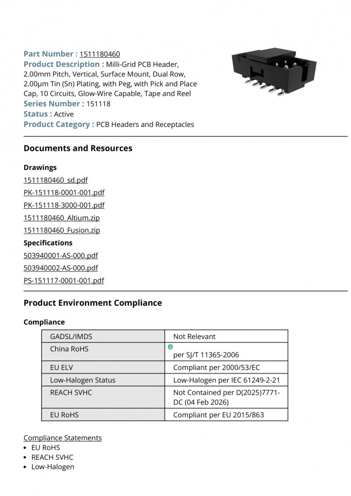 MOLEX 1511180460 product specification page 1