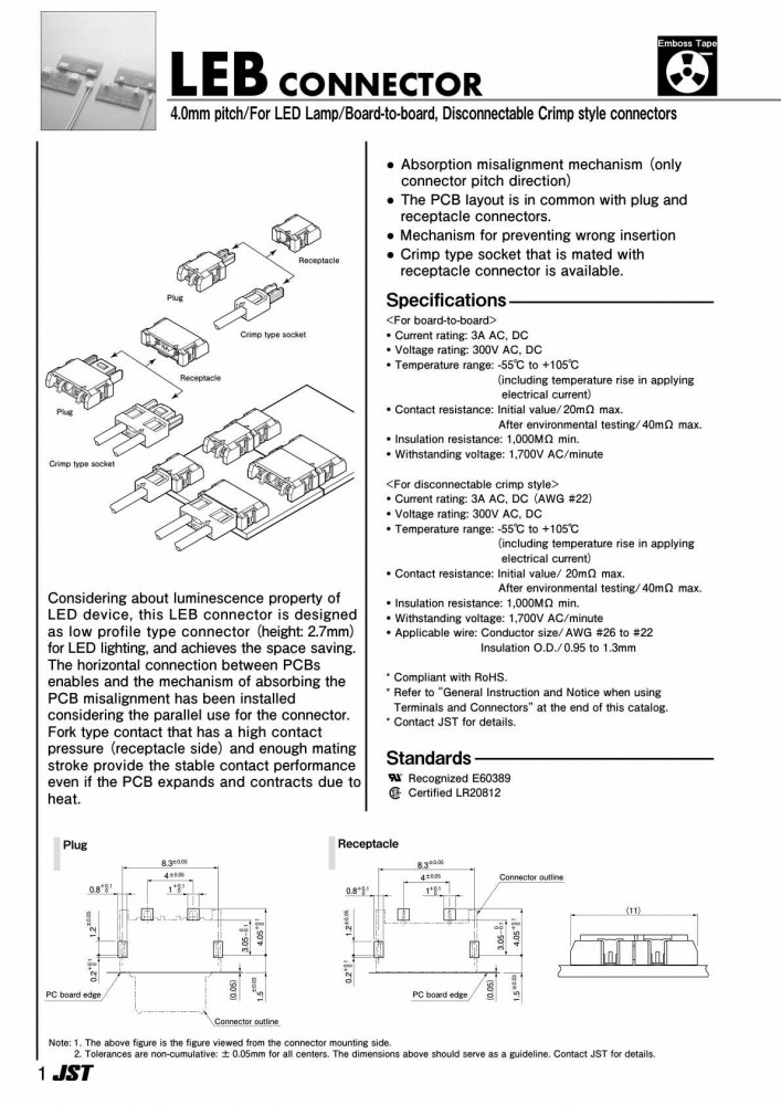 JST LEB connector catalog page 1