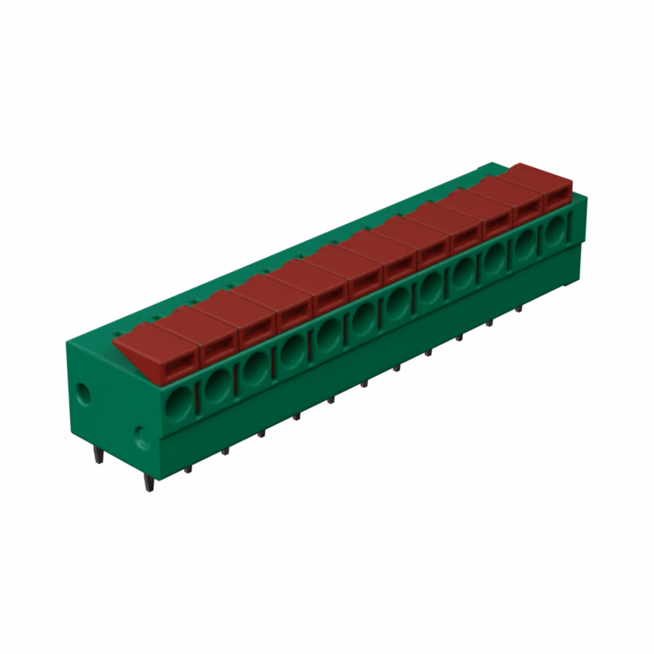 5.00mm Pitch, Eurostyle Fixed-Mount Push-Button Terminal Block, Horizontal, 10A, 22-14 AWG, Green, 12 Circuits for sale