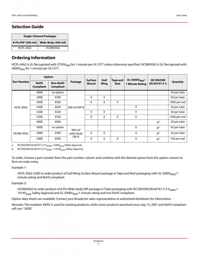 HCNW4562 datasheet page 2