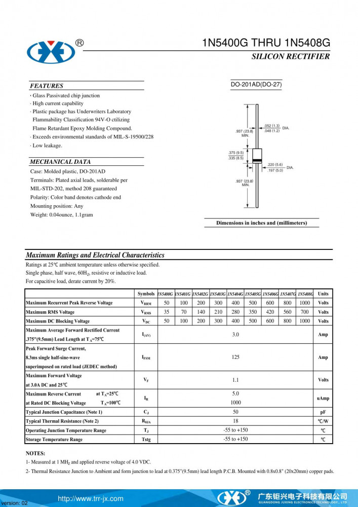 JUXING 1N5408G datasheet page 1