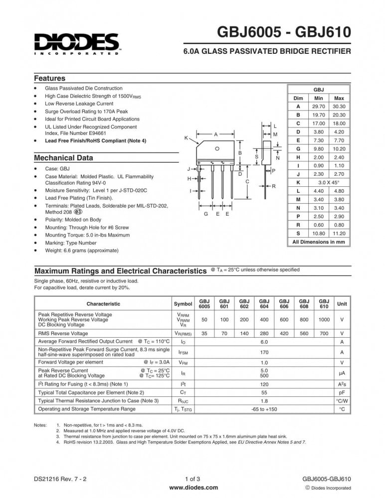 GBJ602-F datasheet page 1