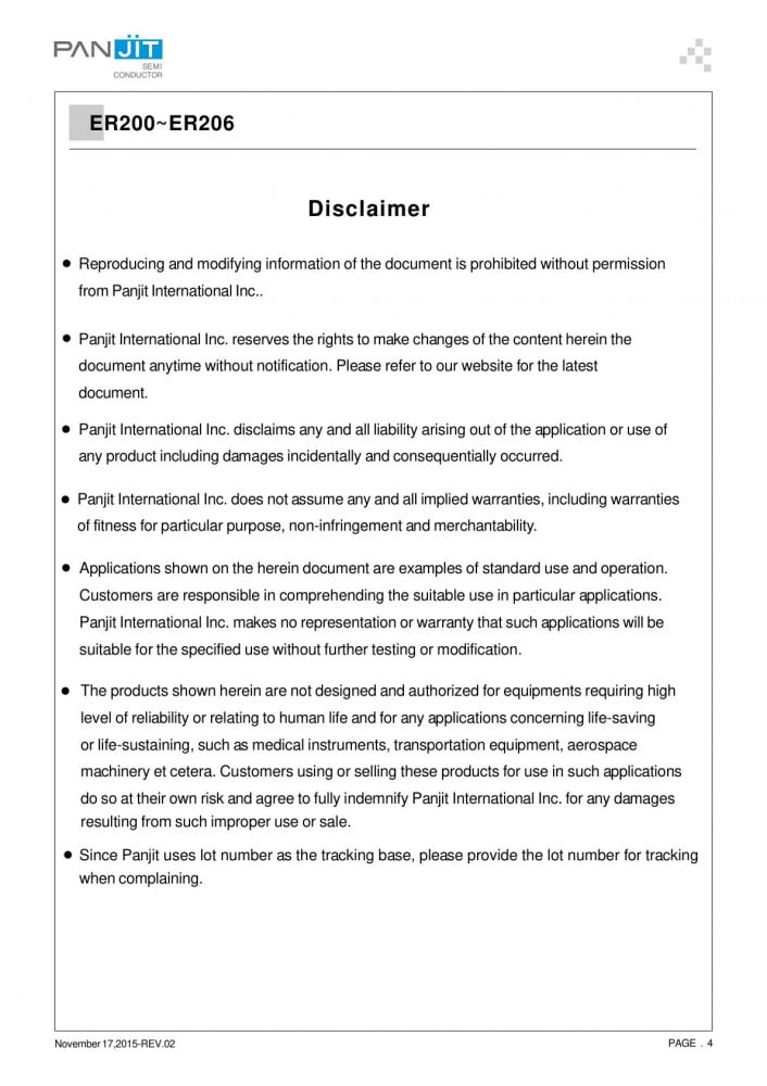 PANJIT ER200 to ER206 datasheet page 4