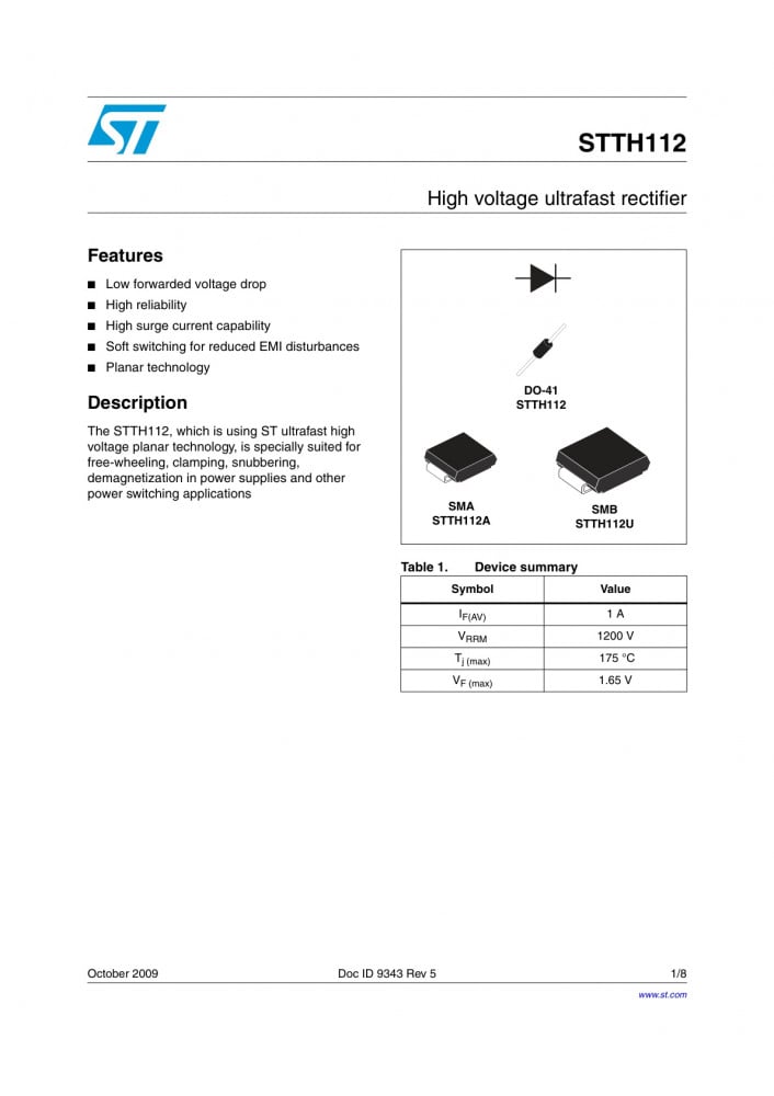 STTH112U datasheet page 1