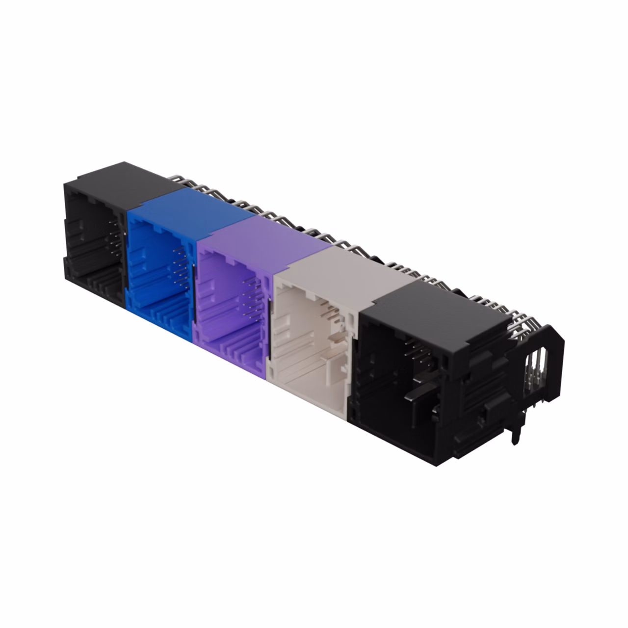 stAK50h 5 Bay Right-Angle Hybrid Header, 146 Circuits, Bay 1: 32 Circuits/Key 3/Dark Gray; Bay 2: 32 Circuits/Key 2/Blue; Bay 3: 32 Circuits/Key 4/Purple; Bay 4: 25 Circuits/Key 2/Gray; Bay 5: 25 Circuits/Key 3/Black; Tray for sale