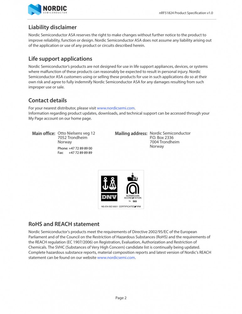 NRF51824 datasheet page 2