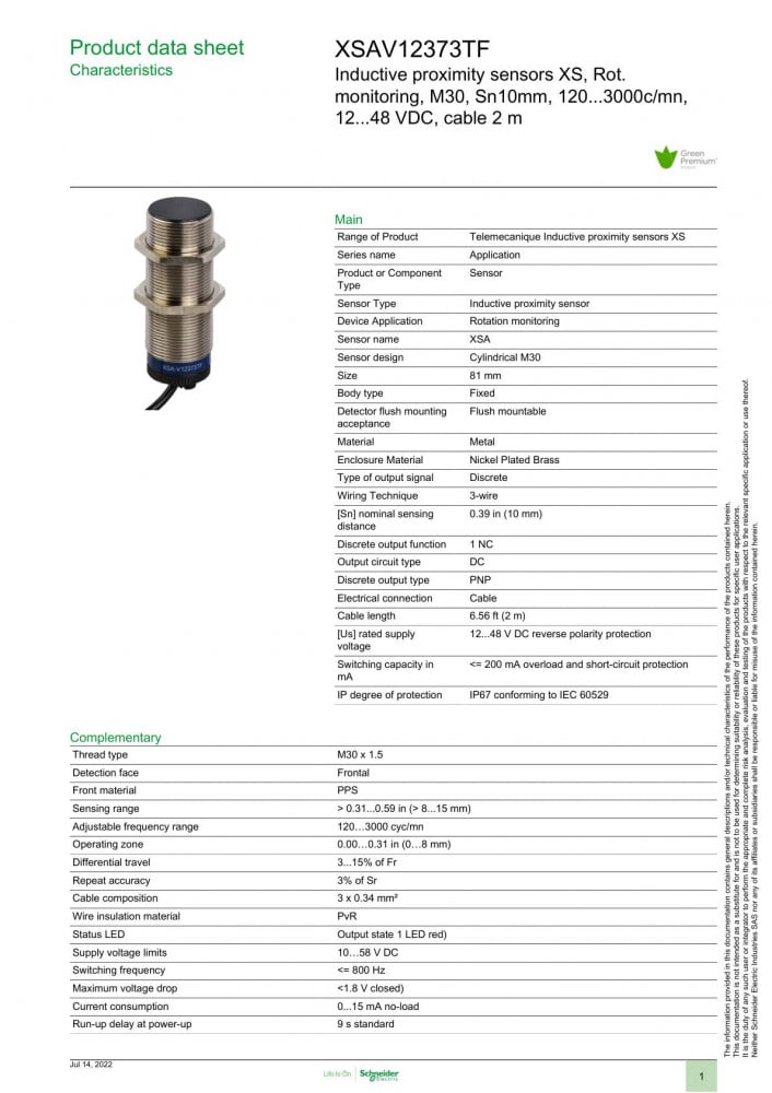 XSAV12373TF technical document page 1