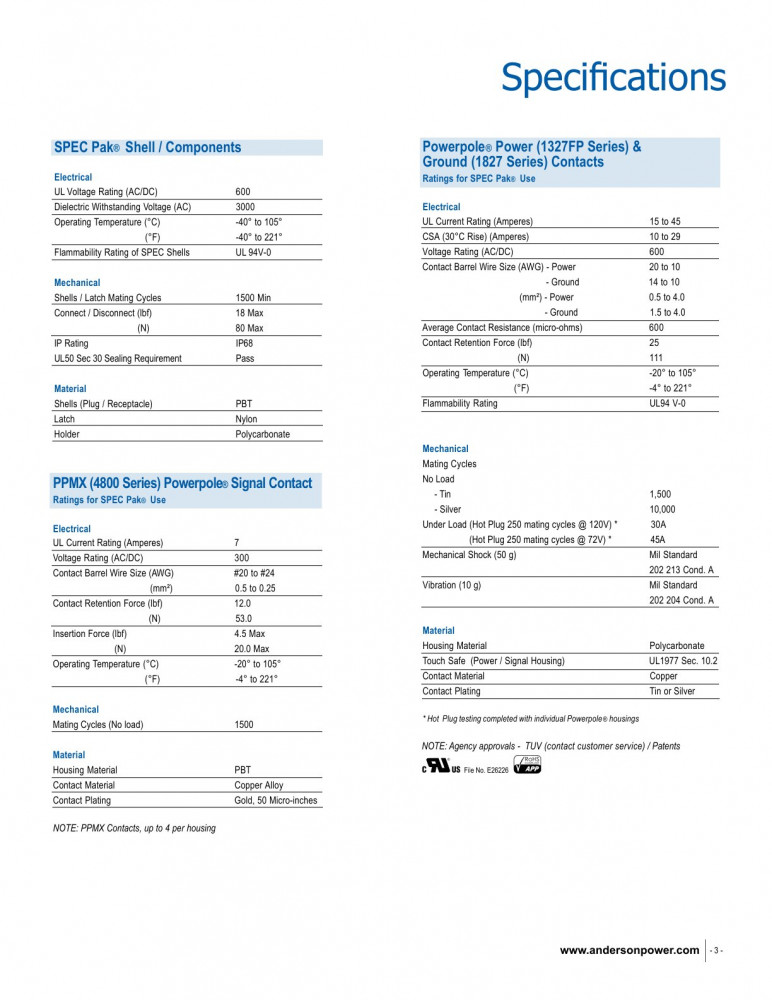 Anderson Power SPEC Pak technical document page 3