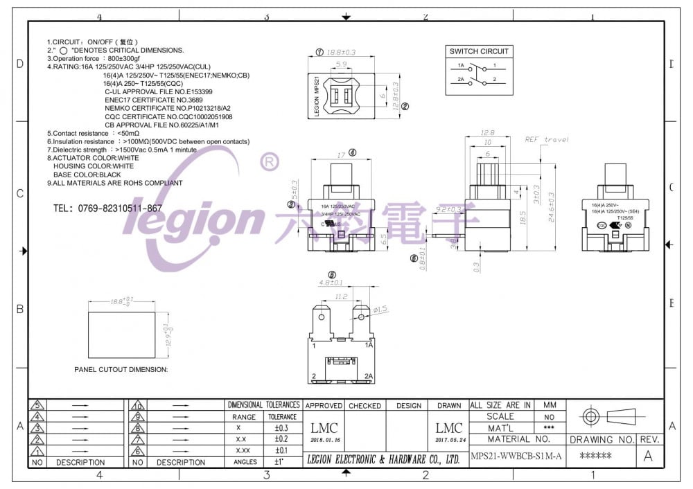 Legion MPS21-WWBCB-S1M-A technical document
