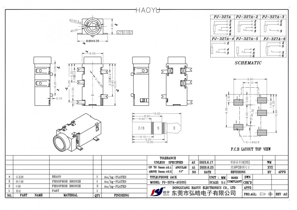 HOOYA PJ-327A-AU(OS) technical drawing