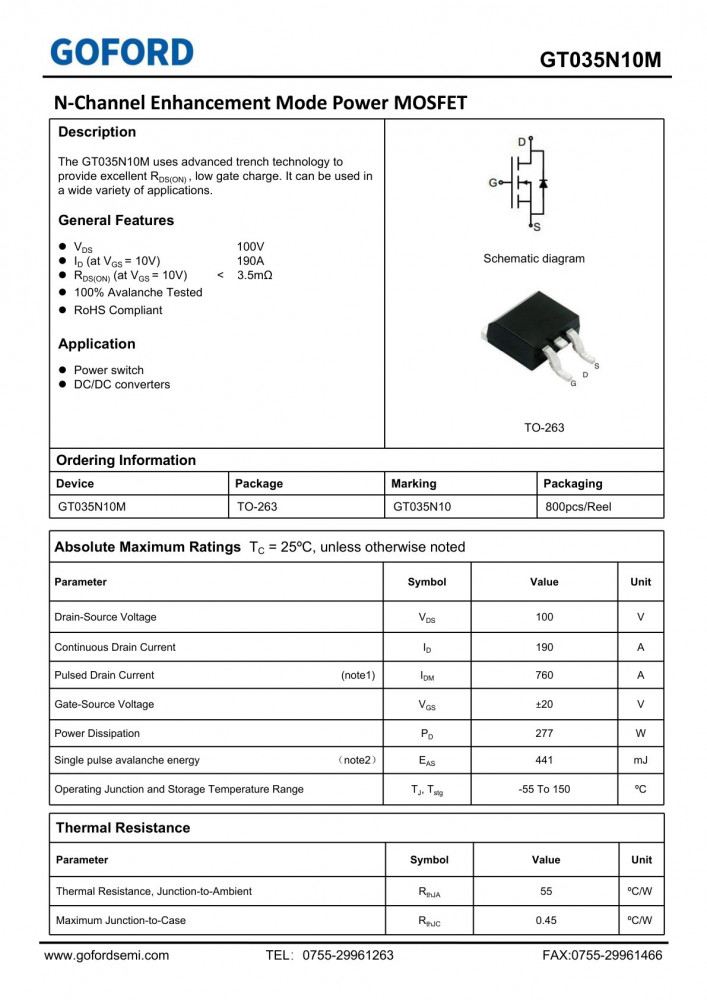 GT035N10M datasheet page 1