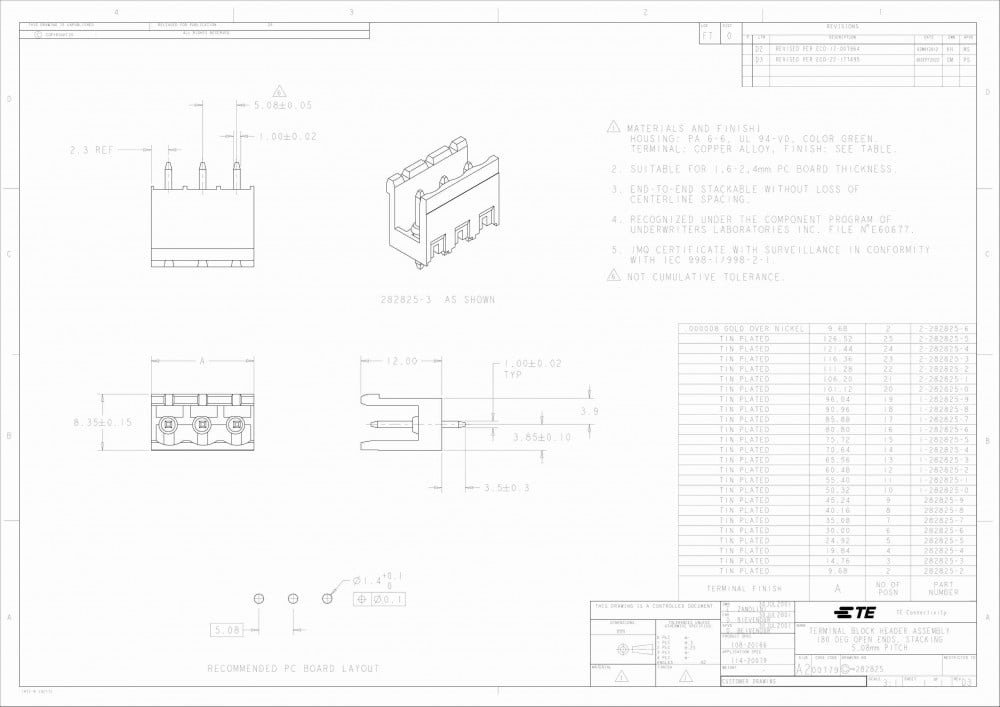 TE Connectivity 282825-2 technical drawing page