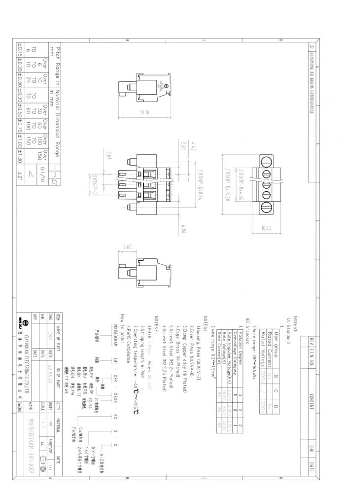 MX15EDGKAM-3.81 terminal block technical drawing