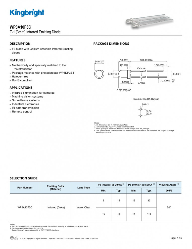 WP3A10F3C datasheet page 1