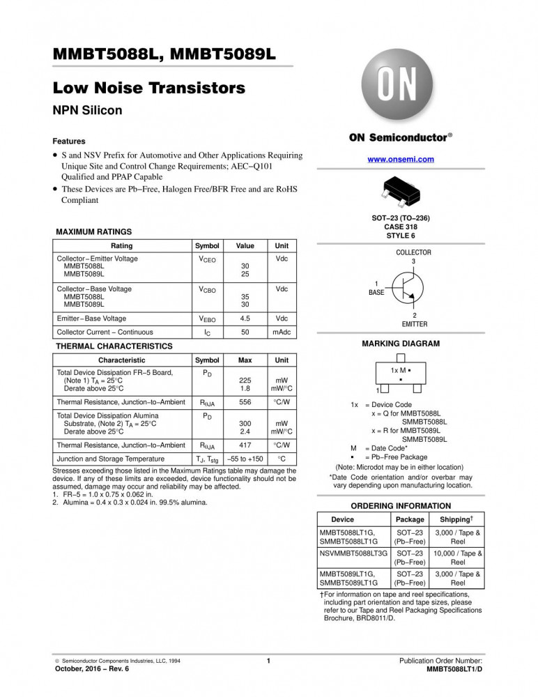 MMBT5089LT1G datasheet page 1