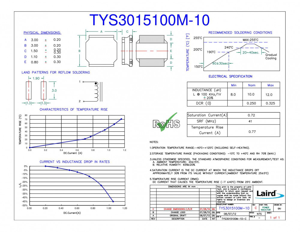 Laird TYS3015100M-10 datasheet drawing