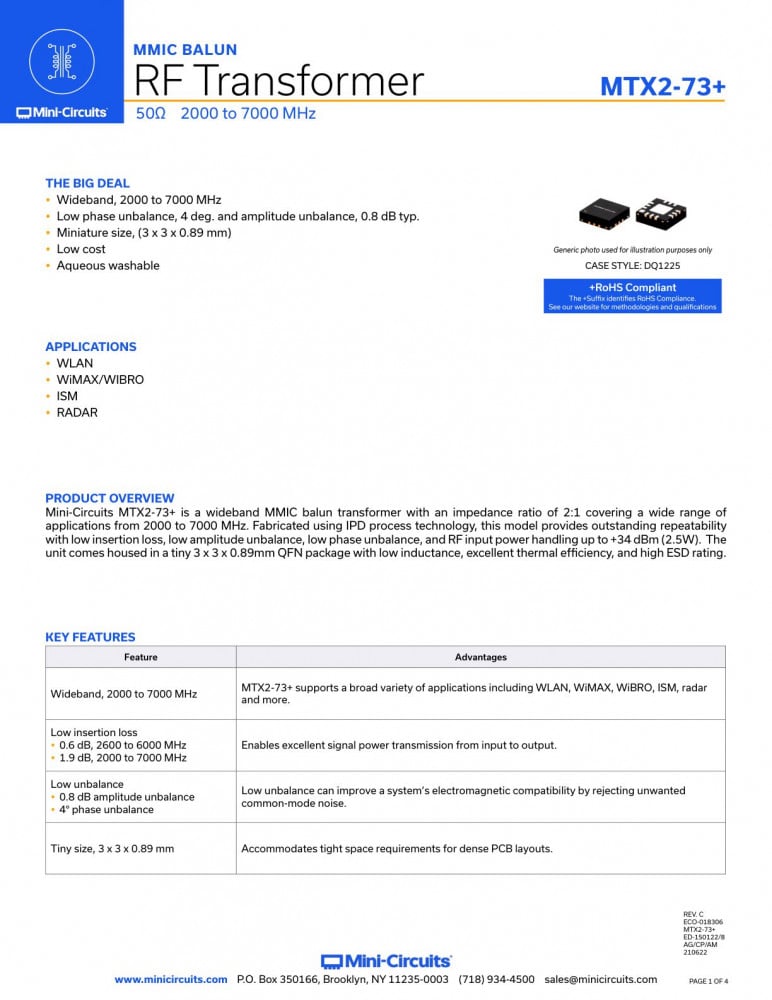MTX2-73+ datasheet page 1