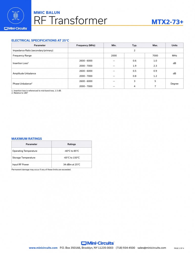 MTX2-73+ datasheet page 2