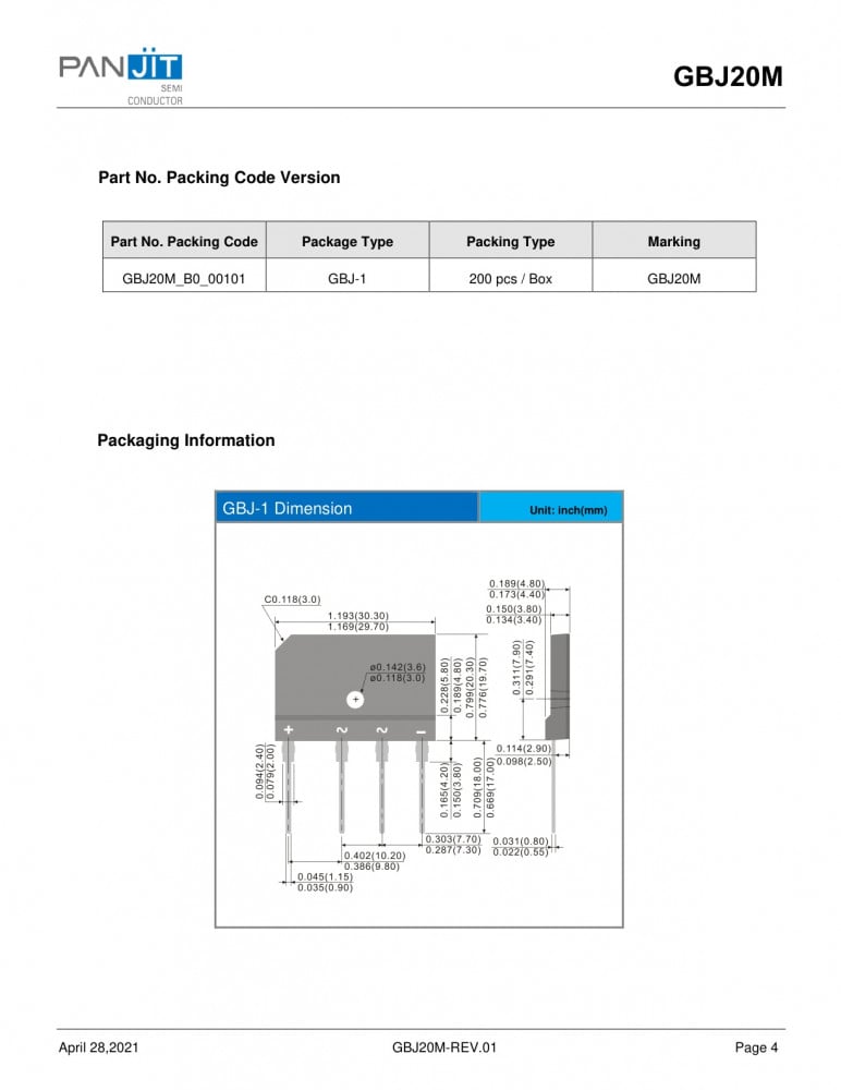 PANJIT GBJ20M datasheet page 4