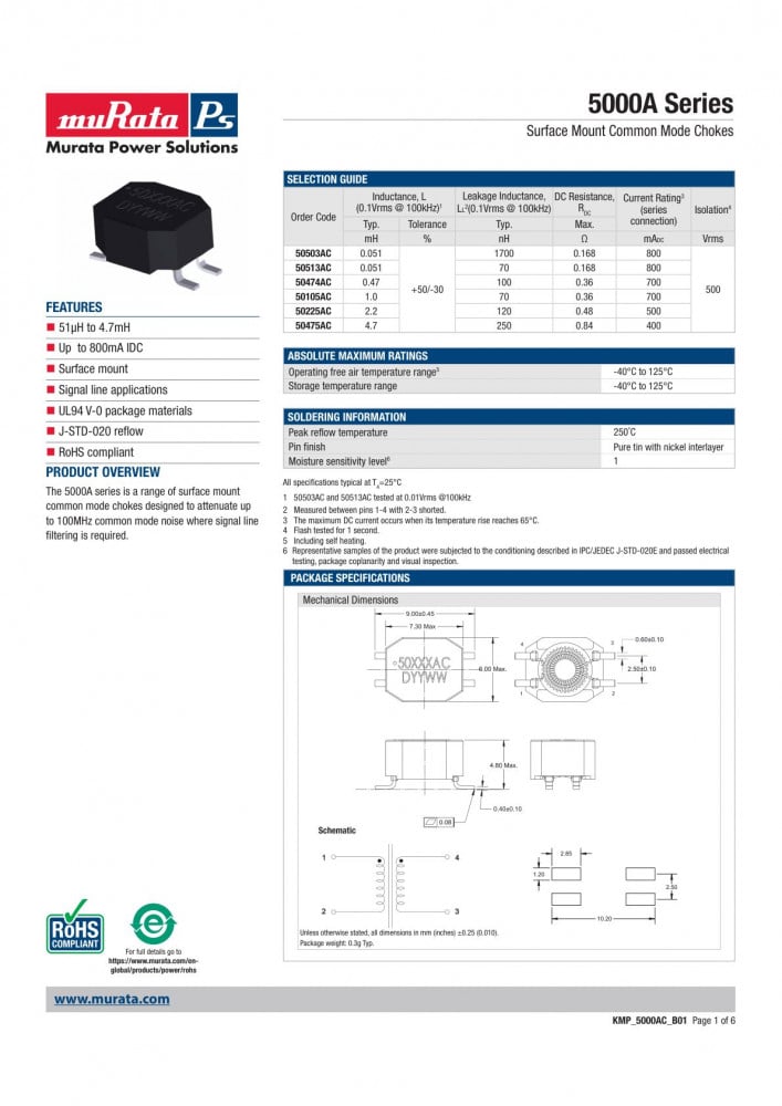 Murata 50503AC datasheet page 1