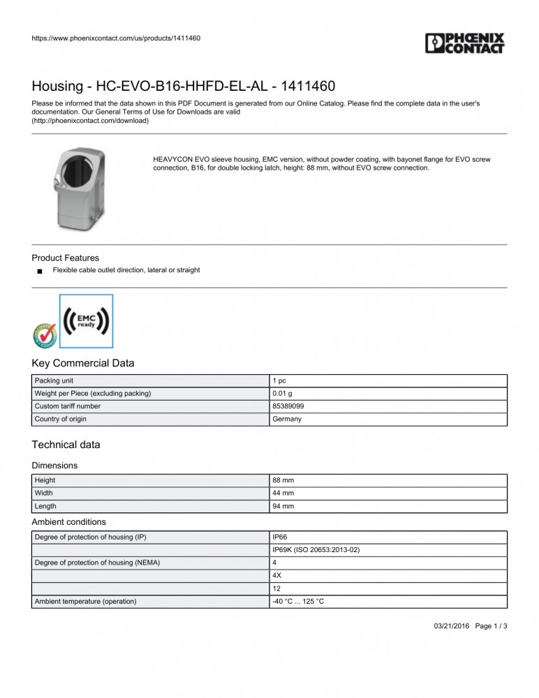 Phoenix Contact 1411460 product drawing page 1