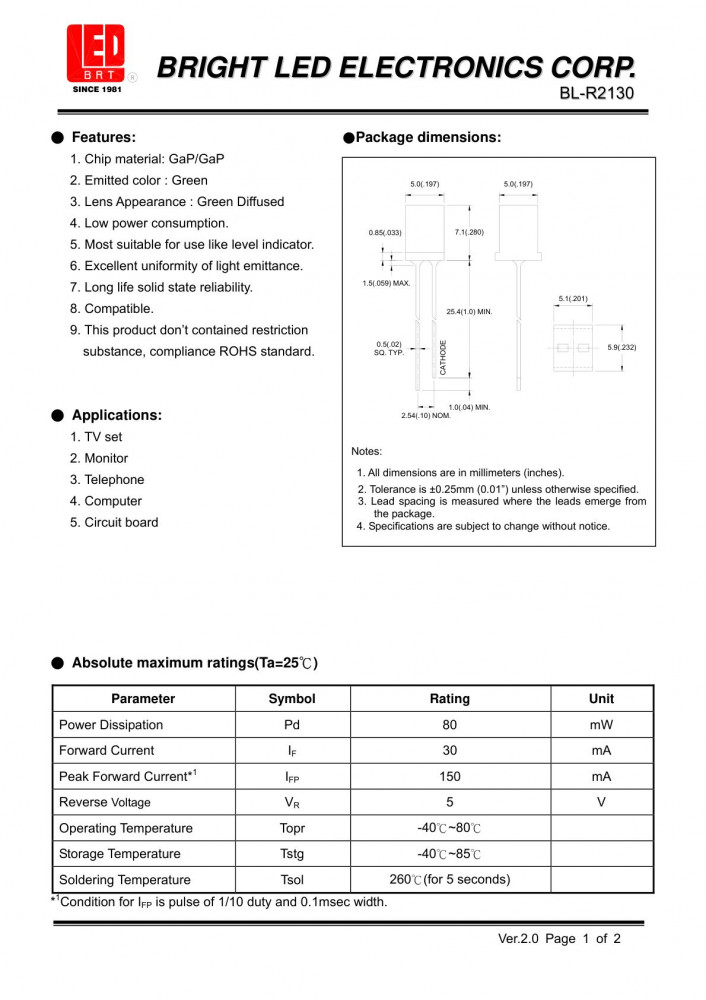 BL-R2130 technical document, page 1
