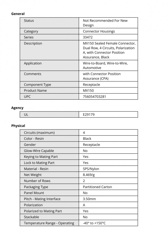 Technical document page 2 for MOLEX 334720406