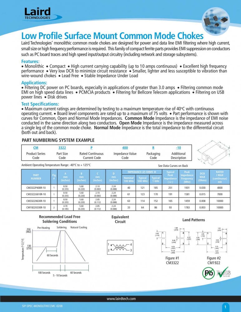 Laird CM3322U610R-10 datasheet page 1