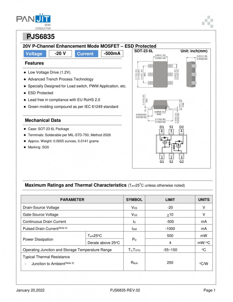 PJS6835 datasheet page 1