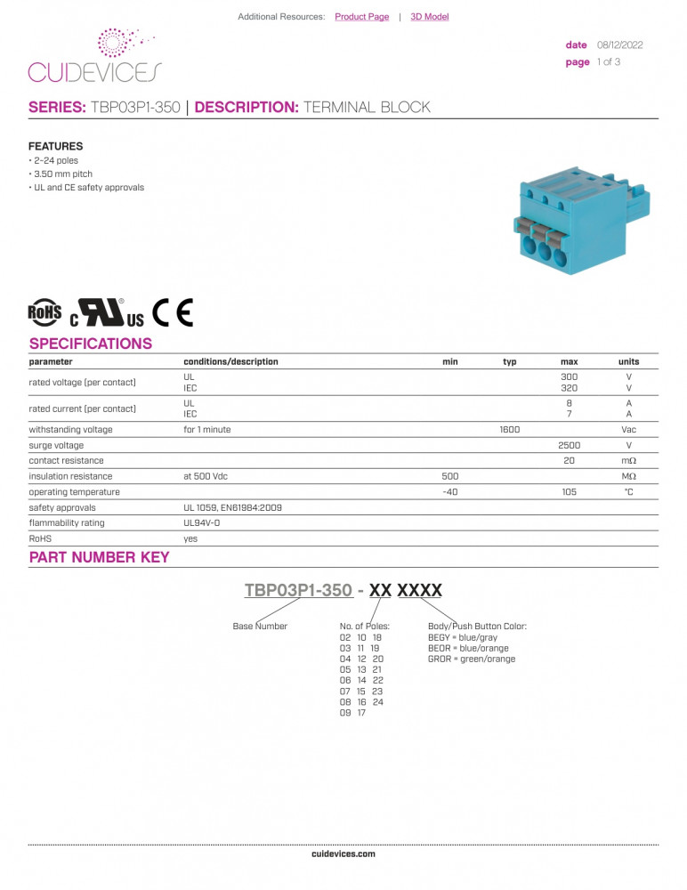 TBP03P1-350 series technical document page 1