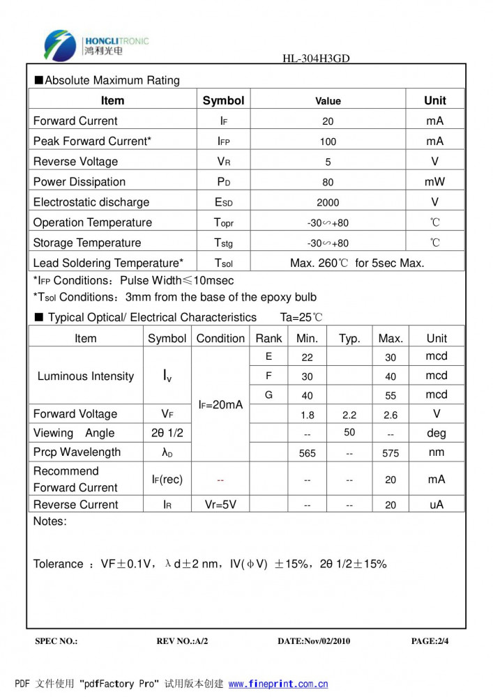 HL-304H3GD datasheet page 2