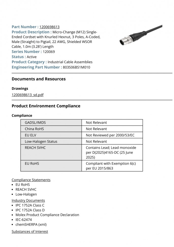 MOLEX 1200698613 technical drawing, page 1