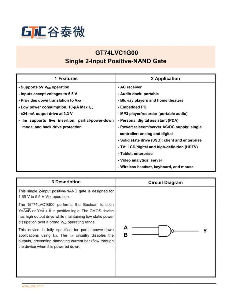 GT74LVC1G00S5 datasheet page 1