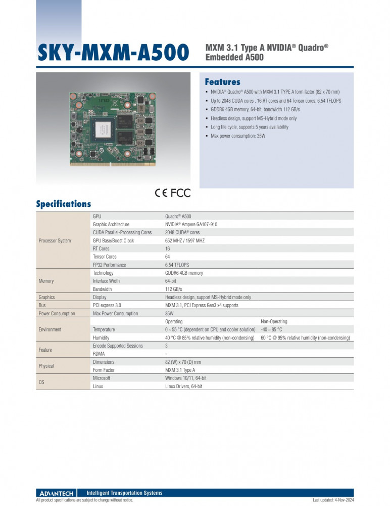 SKY-MXM-A500 product documentation page 1