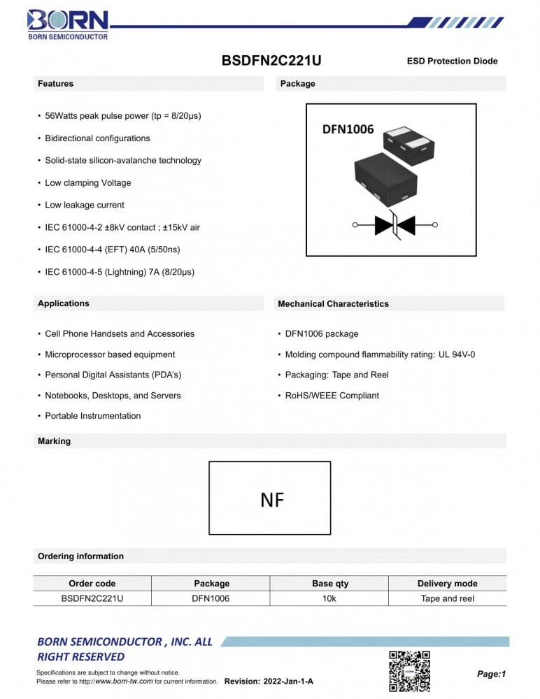 BSDFN2C221U datasheet page 1