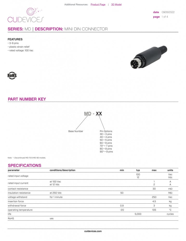 CUI MD-90 datasheet page 1