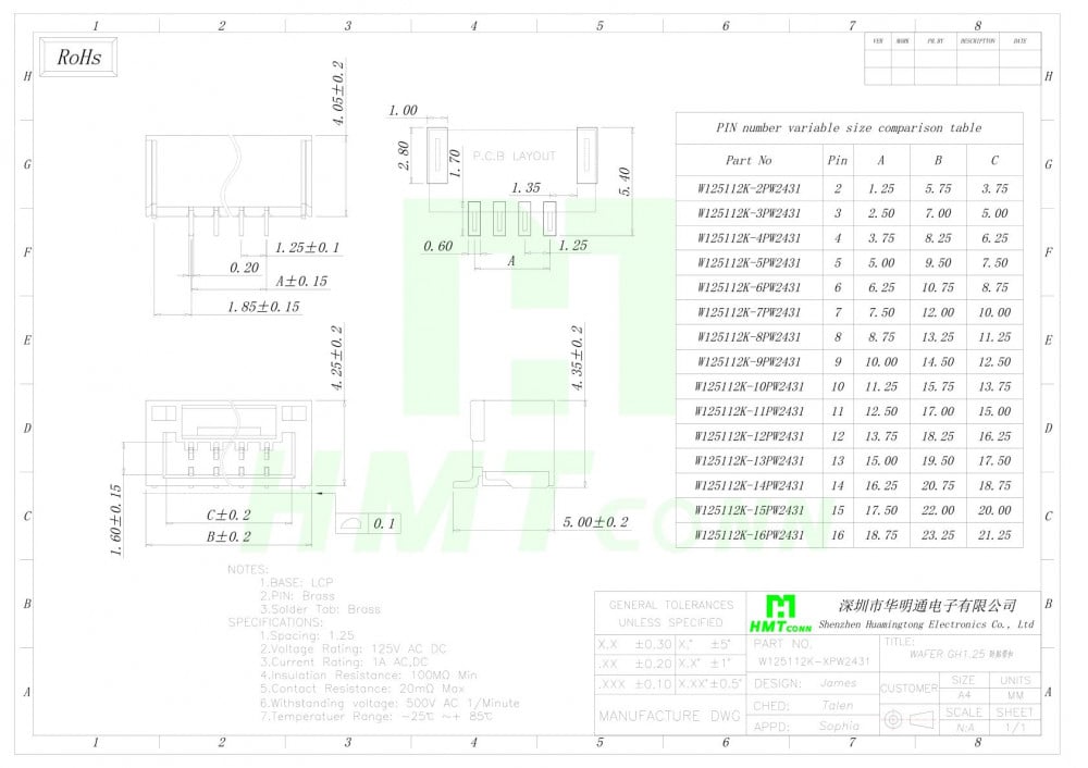 HMTCONN W125112K-6PW2431 technical drawing