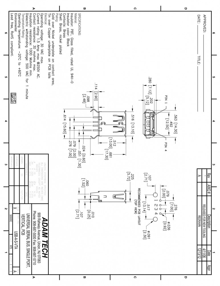 Technical document image associated with USB-A-S-VTA