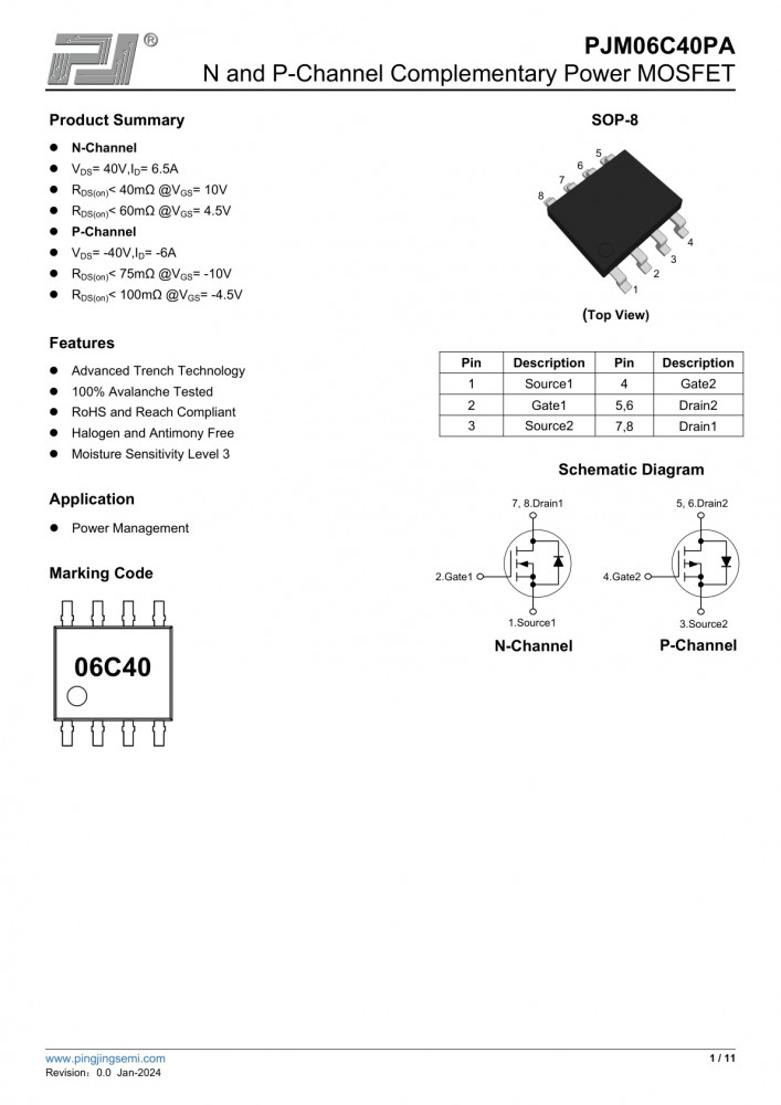 PJM06C40PA datasheet page 1
