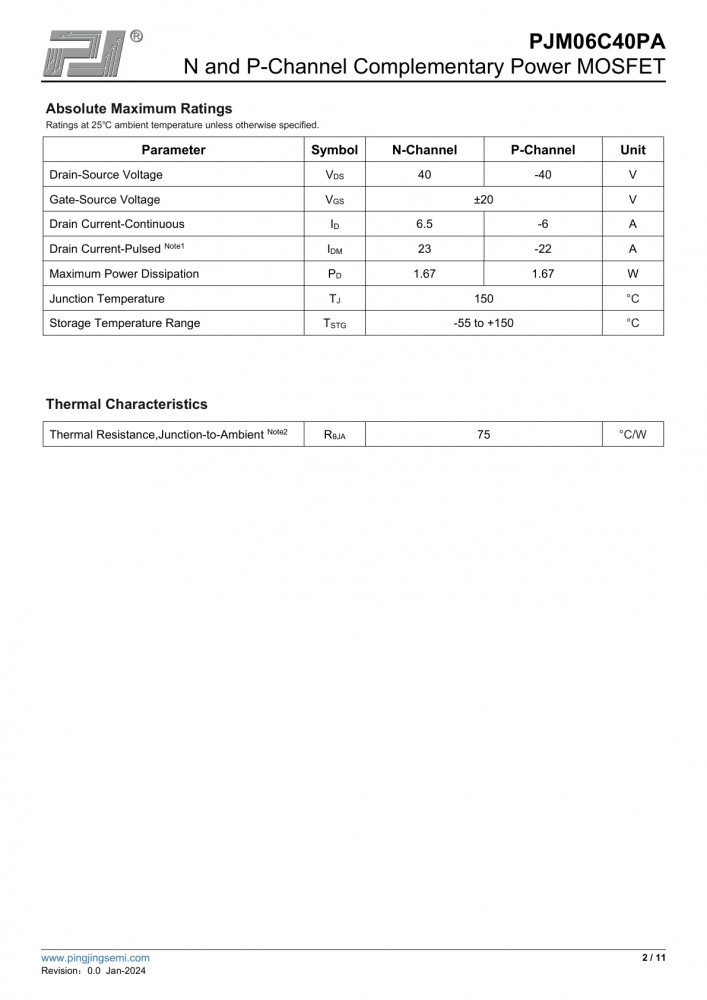 PJM06C40PA datasheet page 2