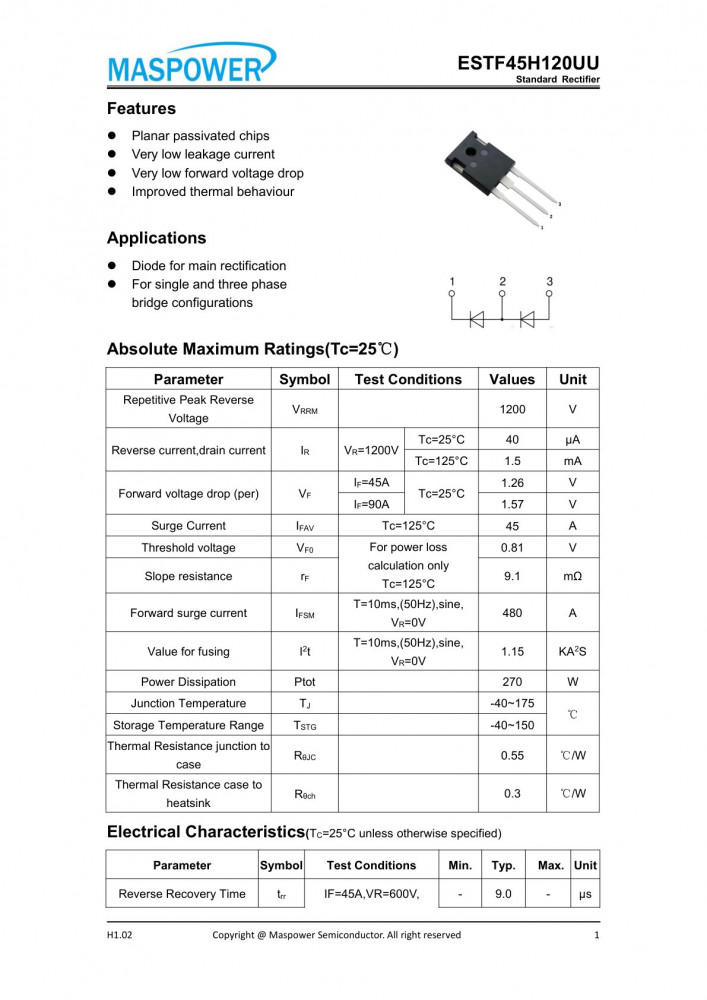ESTF45H120UU technical document page 1