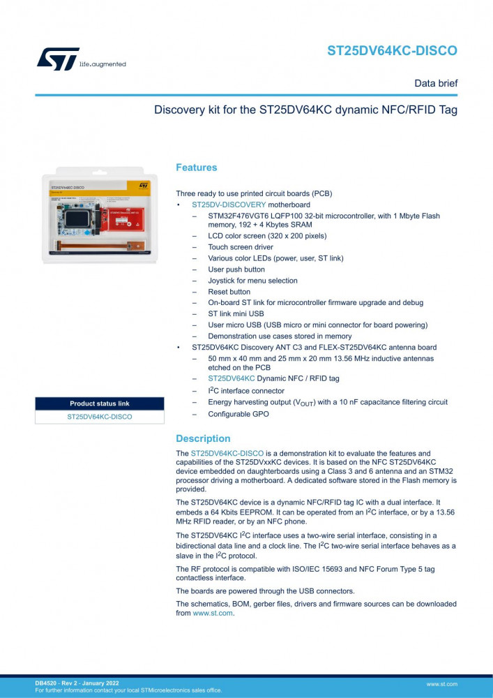 ST25DV64KC-DISCO technical document page 1
