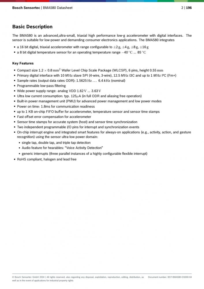 BMA580 datasheet page 2