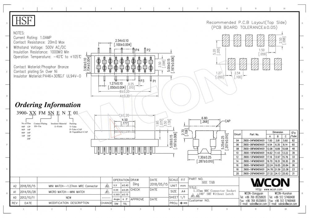 Wcon 3900 series connector technical drawing preview