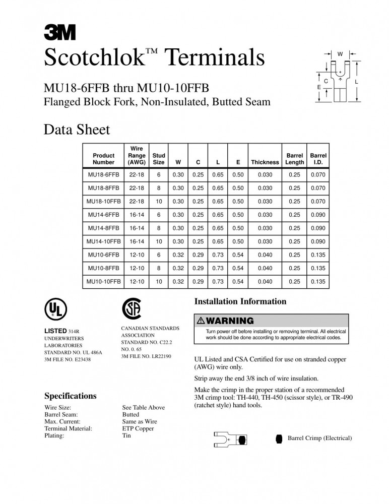 3M MU14-8FFBK technical document page 1